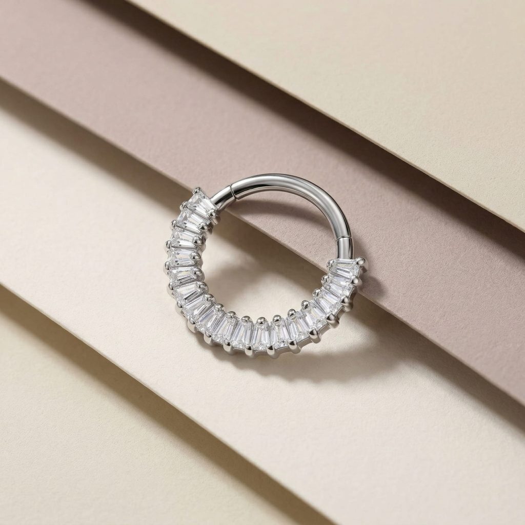 Angela CZ Hinged Ring | Titanium 16G Piercing Jewelry