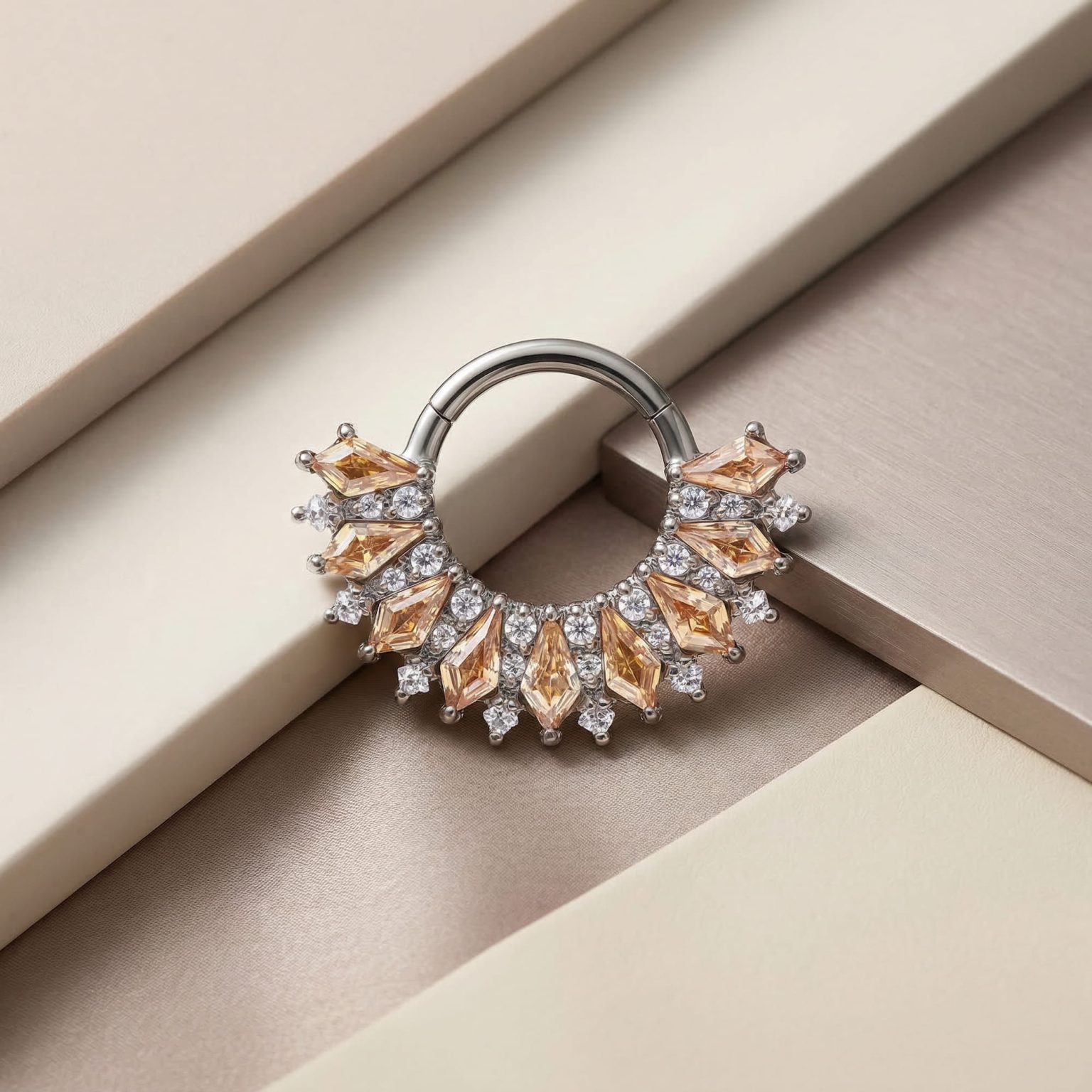 Tana White Champagne CZ Titanium Clicker Ring