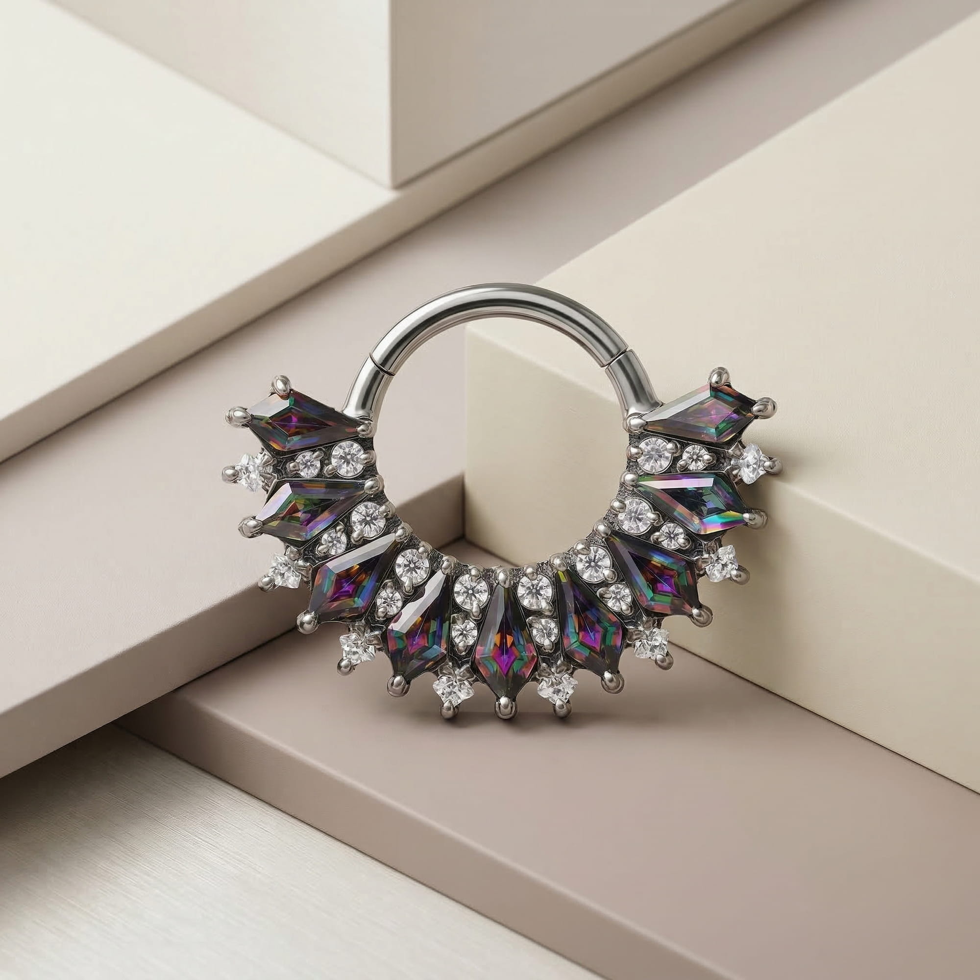 Tana White Vitrial CZ Titanium Clicker Ring